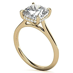 10K Solid Yellow Gold Handmade Engagement Rings, 3 CT Cushion Cut Moissanite Diamond Solitaire Wedding/Bridal Rings for Her/Women, Minimalist Ring Anniversary Ring For Gift (4.5)