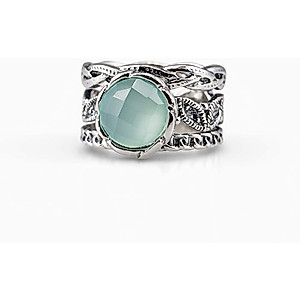 Joolala Sterling Silver Aqua Chalcedony Ring - 925 Silver Ring for Women - Rose Cut Blue Chalcedony 3.3ct - Elegant, Modern Design - Ideal for Office, Special Occesions (10)