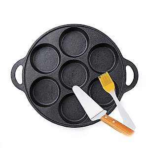 Nadalan Cast Iron Omelette Egg Burger Fried Egg Pot Pancake Pan With 7-Mold Design 32cm Diameter
