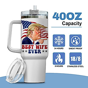 9GIFT4YOU Trump Best Wife Ever Tumbler 40 Oz With Handle, Lid and Straw - American Insulated Cup for Hot and Cold Drinks