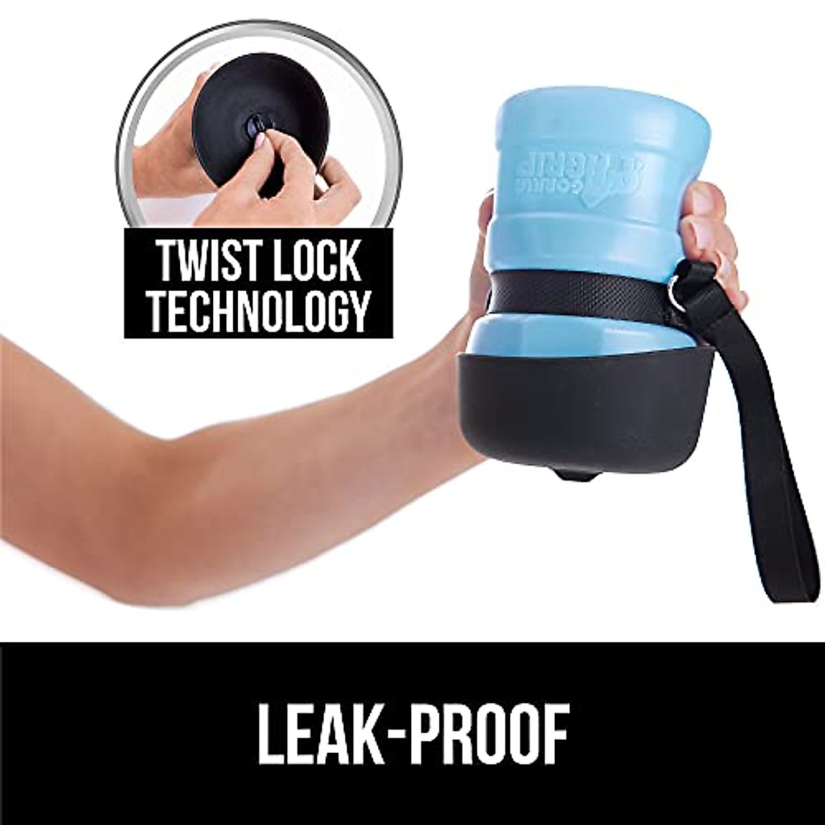 Gorilla Grip Leak Proof Portable Dog Water Bottle, Multifunction Design with Bowl Cap, Food Grade Silicone, Dogs Drink Dispenser, for Puppy Walks, Traveling, Keep Pets Hydrated, 12oz, Blue