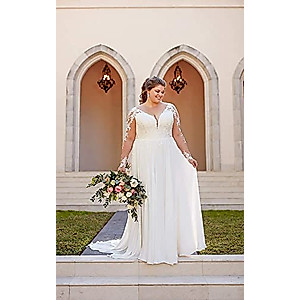 Clothfun Women's V-Neck Lace Beach Wedding Dresses for Bride 2023 Long Sleeve Bridal Gowns Style9 White 4