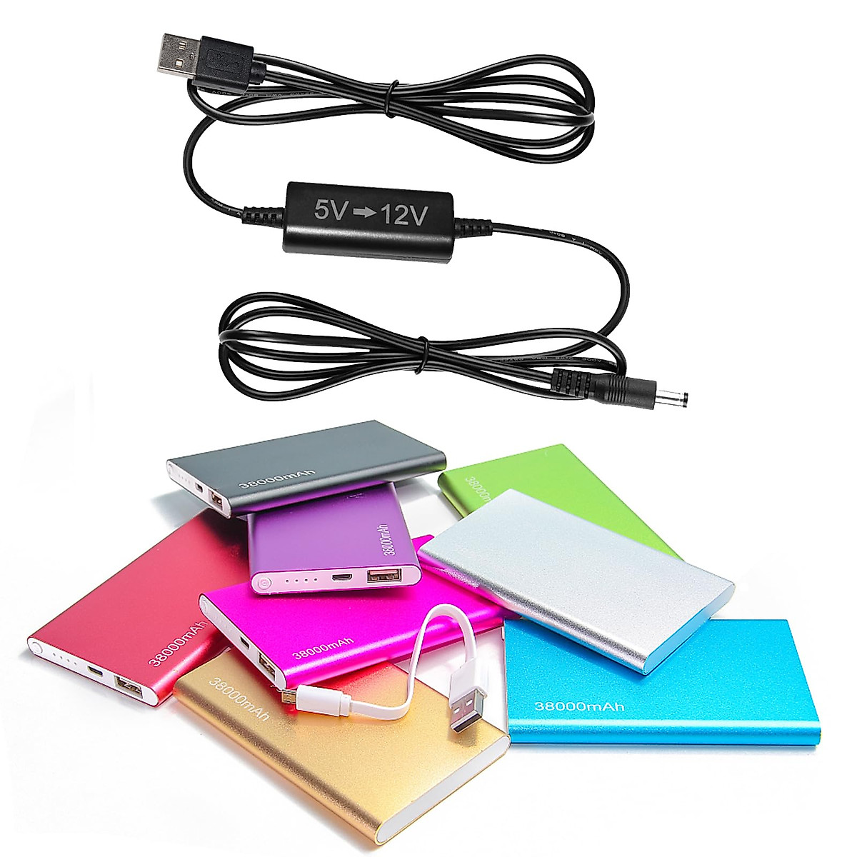 QIUCABLE 5V to 12V DC Converter, 5V USB to 12V DC Step Up Cable - 5FT 1.2A Boost Voltage Transformer, Compatible with Power Bank/CCTV System/Monitor/Camera/Speakers