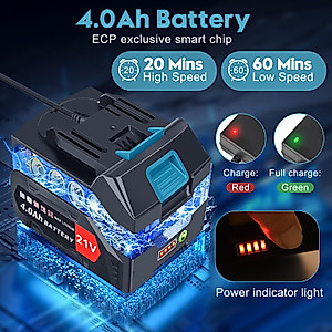 Cordless Leaf Blower Battery Powered 21V 4000mAh, 320 CFM 180 MPH Brushless Axial Electric Blower W/Battery and Charger, Turbo Fan 6 Variable Speed Leaf Blower for Lawn Care Patio Driveway Snow Dust