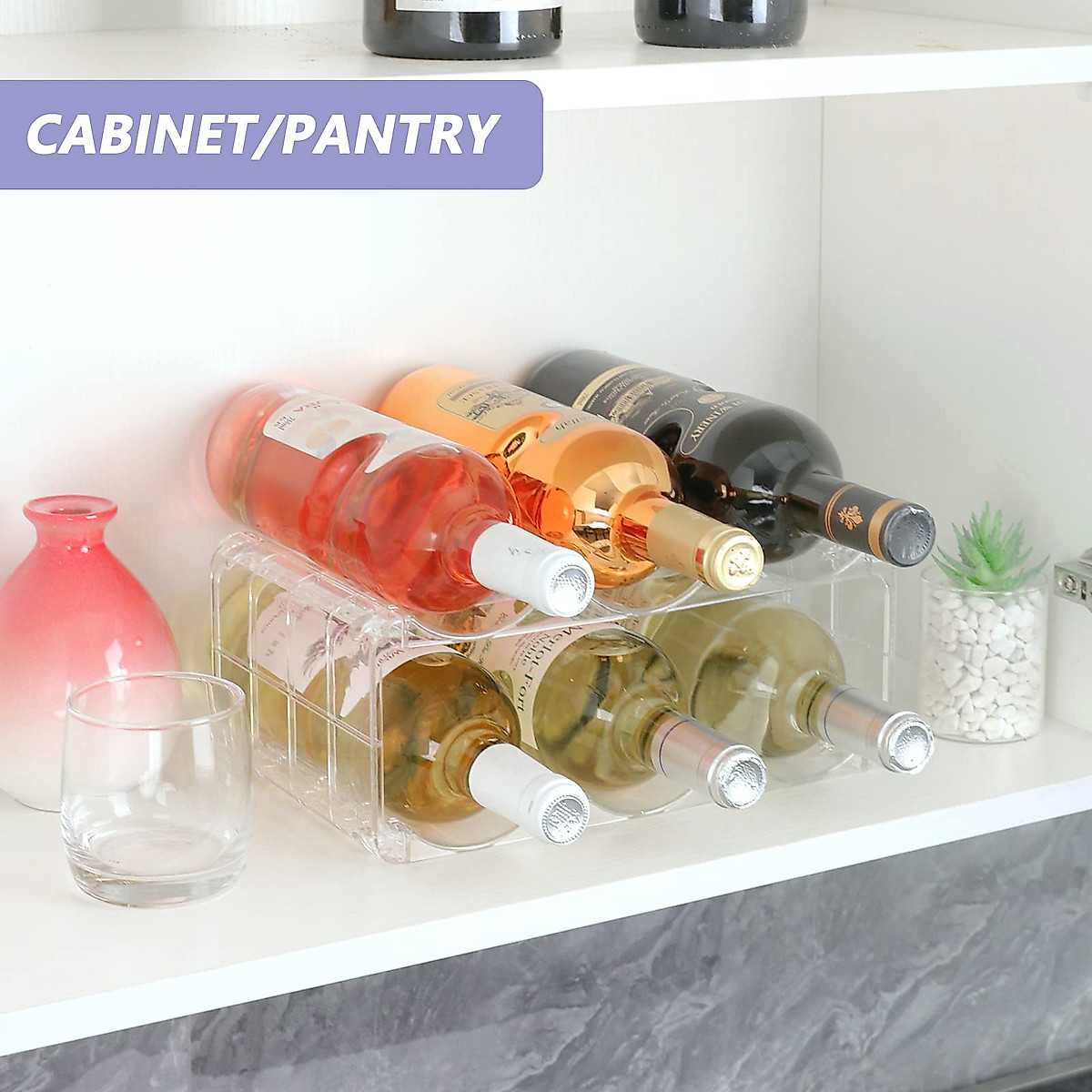Clear Wine Racks for Refrigerator, Water Bottle Organizer, 6 Bottles