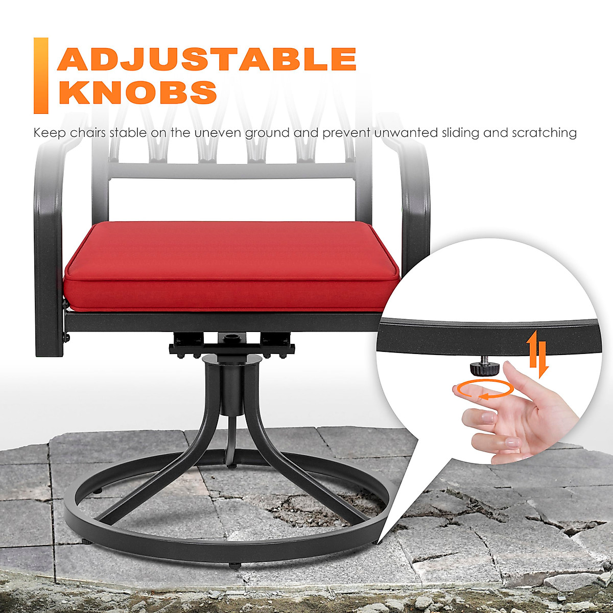 NUU GARDEN 3 Pieces Swivel Rocker Patio Bistro Set Outdoor Furniture Porch Cushioned Swivel Rocker Chairs Conversation Sets with Round Iron Coffee Table,Black&Red