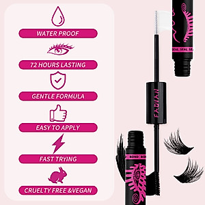 FADVAN Lash Bond and Seal Cluster Lashes Glue for Lash Clusters Individual Lashes Bond and Seal for 48-72 Hours Strong Gentle Latex Free Lash Adhesive for Sensitive Eyes (10ml)