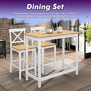 Kings Brand Furniture - 3 Piece Dining Table Set, Counter-Height Bar Breakfast Table with 2 Stools for Living Room Kitchen Small Space Apartment - White