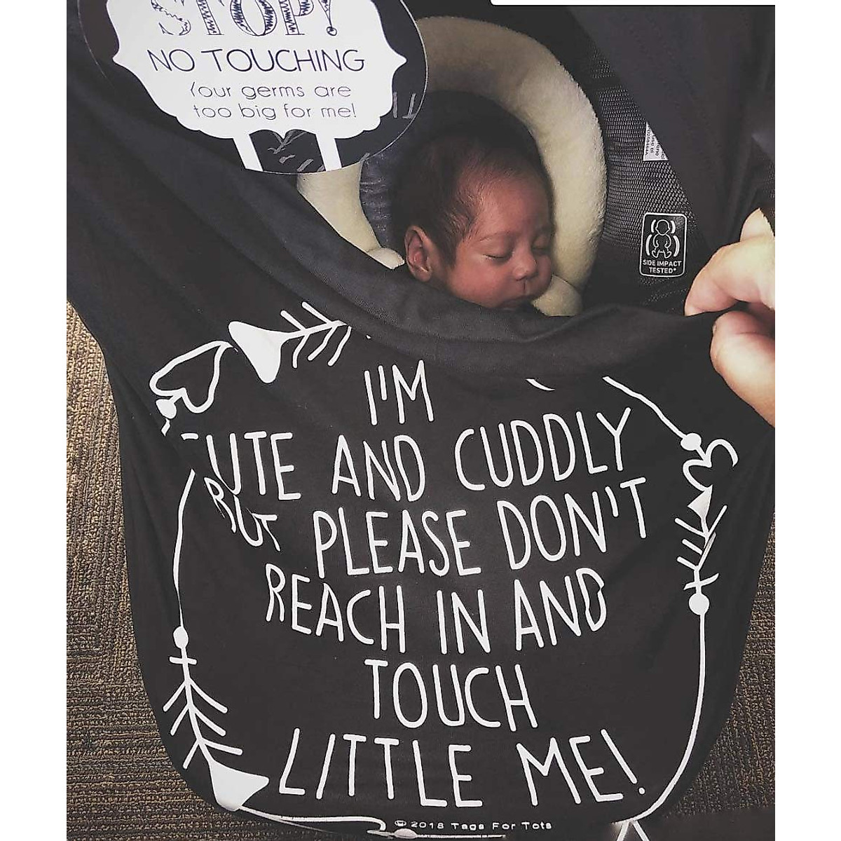 Car Seat 5 in 1 Cover - I'm Cute & Cuddly But Please Don't Touch Little Me (Black)