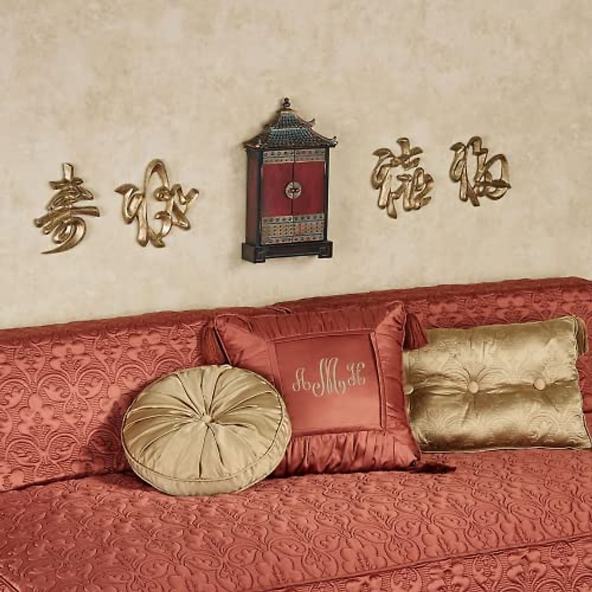 Touch of Class Oriental Pagoda Key Wall Cabinet Bronze - Oriental Furnishings Asian Accent - Accommodates Multiple Sets - Six Hooks Inside - Magnet Latched Double Door