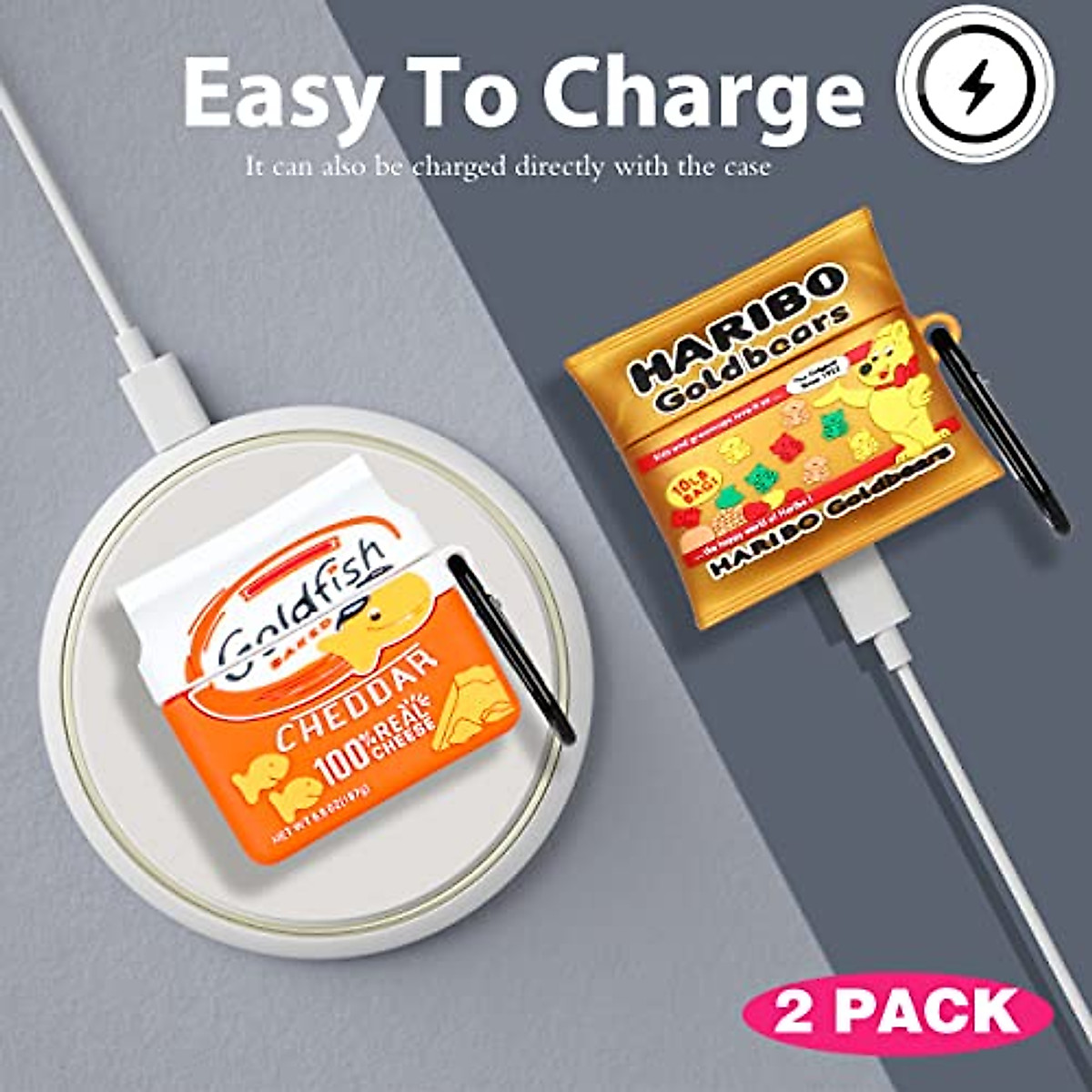 2 Pack Gkv for Airpods 3 Case for Airpod 3 (2021) Cover Unique Funny Fun Cute 3D Food Design Air Pods 3rd Generation Silicone Shell Cases for Girls Teen Boys Kids Gold Bear+Fish Biscuits