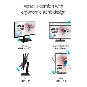 ASUS 23.8”1080P Monitor(VA24DQSB)-Full HD,IPS,75Hz,Speakers Adaptive-Sync Low Blue Light Flicker Free VESA Mountable Frameless, HDMI DisplayPort, VGA, USB hub Height Adjustable, BLACK,12.8"x21.3"x2.1"