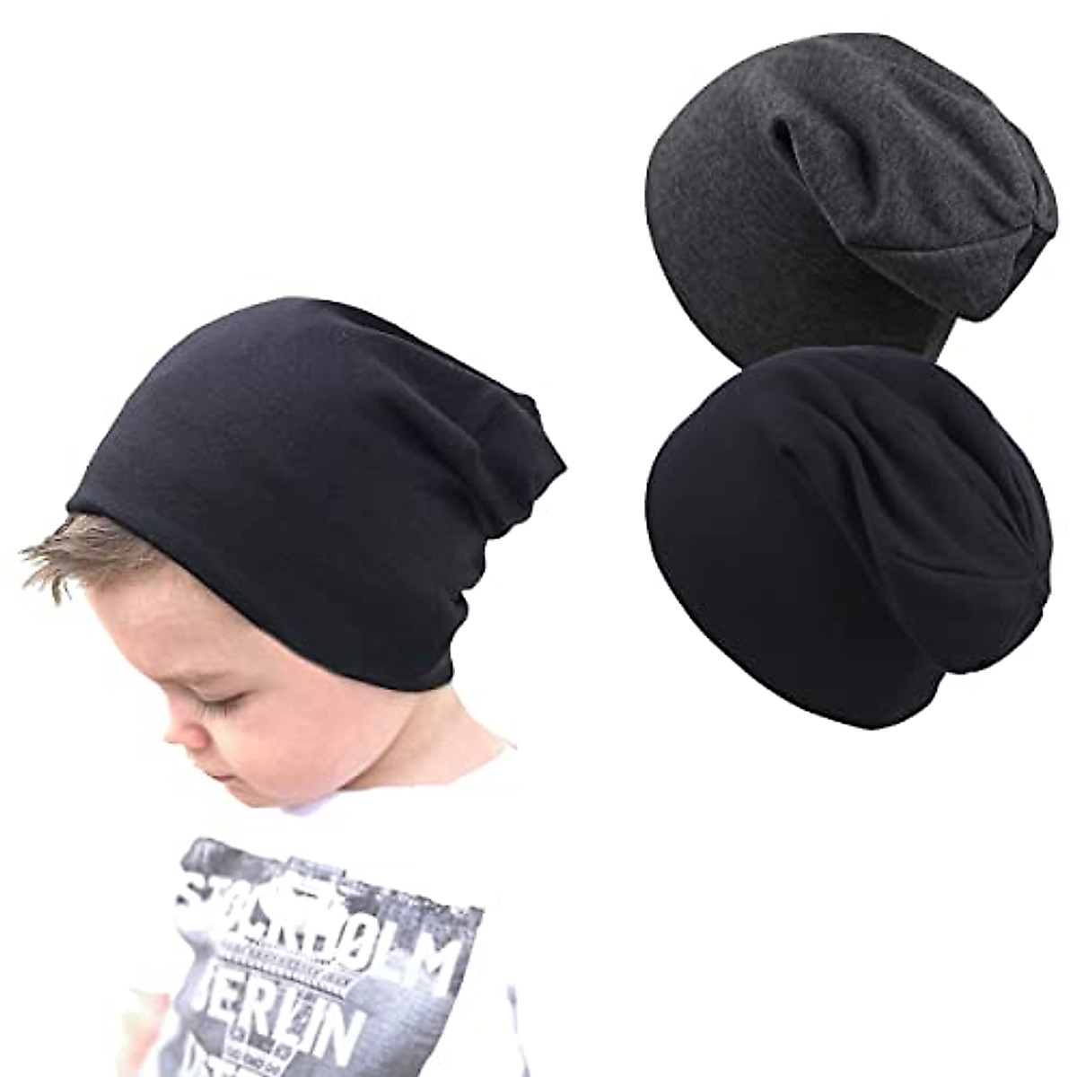 Toddler Cotton Beanies for Boys Baby Warm Slouchy Skullcap Hats Infant Baby Toddler Beanie Knit Caps for 6-60 Months