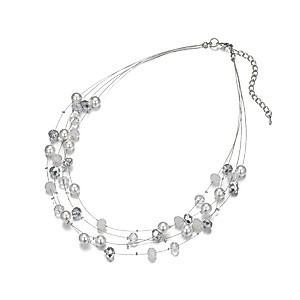 Layered Choker Freshwater Pearl Necklace - Fashion Jewelry Necklace Gifts For Women Mom (15-White)