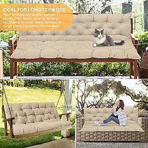 Porch Swing Cushion with Backrest,Waterproof Bench Cushion for Outdoor Furniture,2-3 Seater Replacement Thickened swing cushion with Ties,Patio,Outdoor,Backyard and Garden (Light Coffee,40x40")