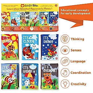 Cloth Books for Babies Weather Themed- Soft Baby Books Features Characters About Weather - Soft Baby Toys for Learning and Brain Development