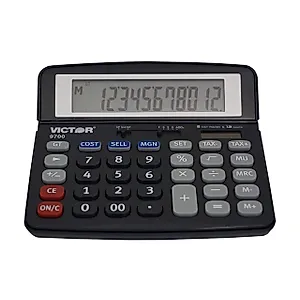 Victor 9700 12-Digit Standard Function Business Calculator, Battery and Solar Hybrid Powered Tilt LCD Display, Great for Home and Office Use, Black