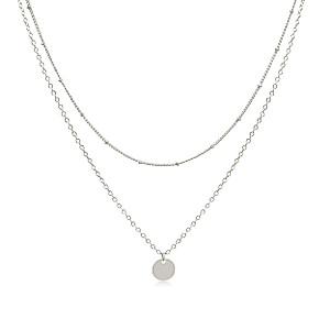 Aisansty Silver Choker Necklaces for Women Handmade Dainty Satellite Bead Chain Coin Pendant Layered Necklace