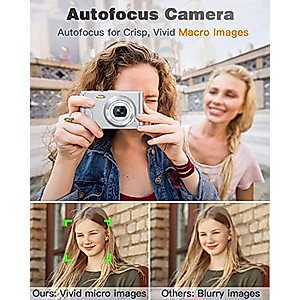 Digital Camera, Zostuic 48MP Autofocus Kid Camera with 32GB Card 1080P Video Camera with 16X Zoom, Compact Portable Small Cameras Christmas Birthday Gift for Children Kid Teen Student Girl Boy(Silver)