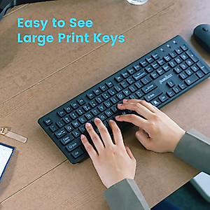 Perixx PERIDUO-717 Wireless Standard Keyboard and Mouse Combo-Set with Big Print Letter, Black, US English Layout