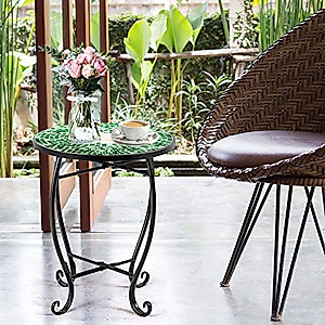Giantex Outdoor Side Table, Mosaic Patio Table, 14inch Accent Table Plant Stand, Ceramic Tile Top Metal Frame, Small End Table Porch Beach Patio Garden Balcony Poolside