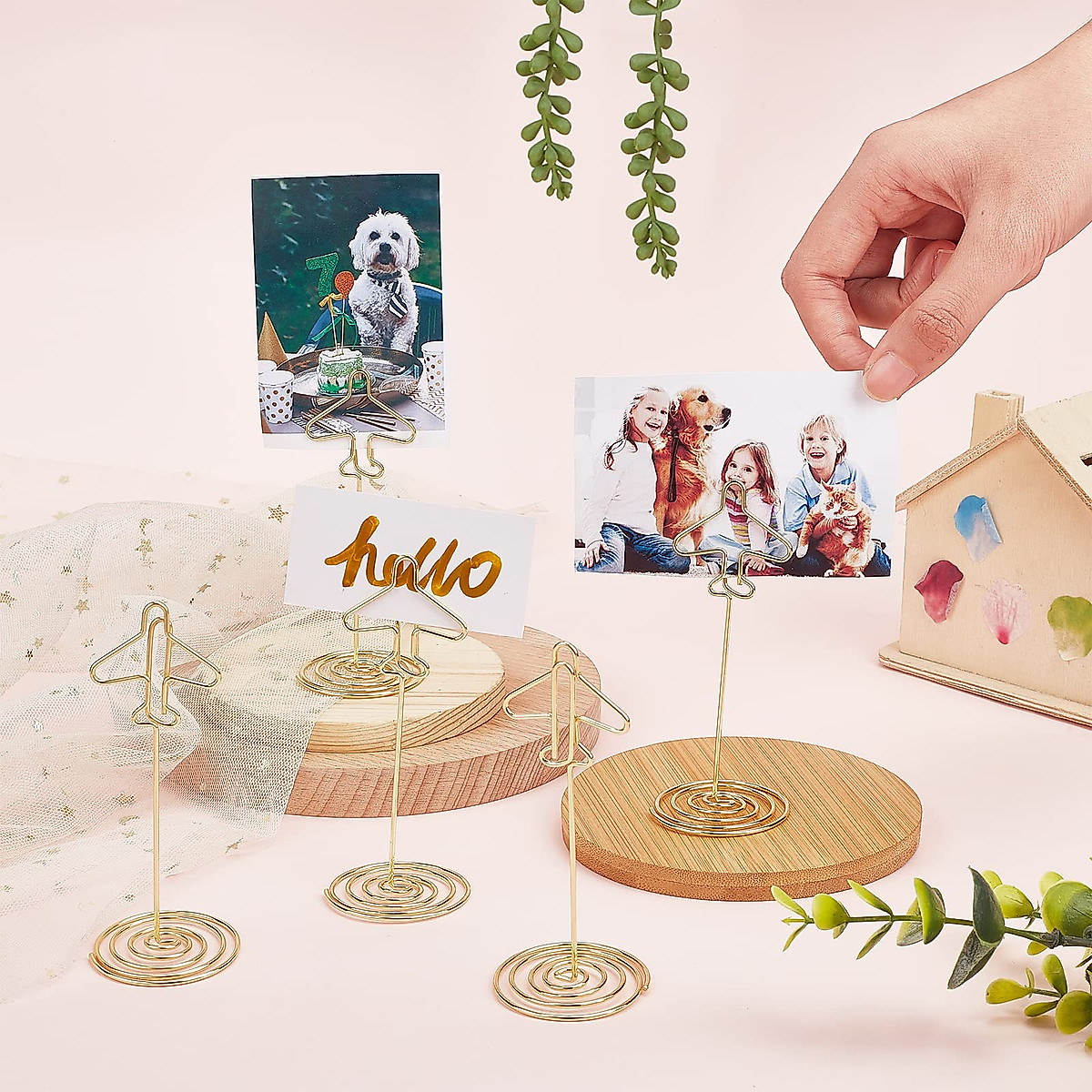 CHGCRAFT 12Pcs Tall Table Number Holder Place Card Holder Airplane Shape Metal Name Card Holder Stands for Photos Food Signs Memo Wedding Party Restaurants, Light Gold, 100x42mm