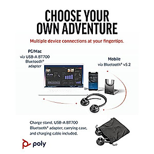 Poly Voyager 4320 UC Wireless Headset & Charge Stand (Plantronics) - Stereo Headphones w/Noise-Canceling Boom Mic - Connect PC/Mac/Mobile via Bluetooth - Microsoft Teams Certified - Amazon Exclusive