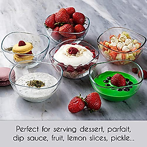 Volarium Small Glass Bowls for Soups, Snacks, Side Dishes, Fruit Salads, Yogurt Parfaits, Trifle, Oatmeal, Cereal with Milk, Yogurt, Desserts, and Nuts, Set of 6 (7 1/4oz)