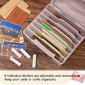 KILONEFE Greeting Card Storage & Organizer Box with 6 Adjustable Dividers for Holiday Birthday Photos, Crafts, Scrapbook, Paper, Stickers, Envelopes and More, Plastic Box of Card (New Version)