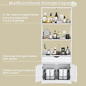 Kitchen Pantry Storage Cabinets Freestanding Tall Bathroom with Shelves and Drawer 64''H Sideboard Storage Cabinet with Microwave Space Cupboard Storage Organizer for Home Office,White