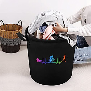 Triathlon Heartbeat Large Laundry Basket Hamper Bag Washing with Handles for College Dorm Portable
