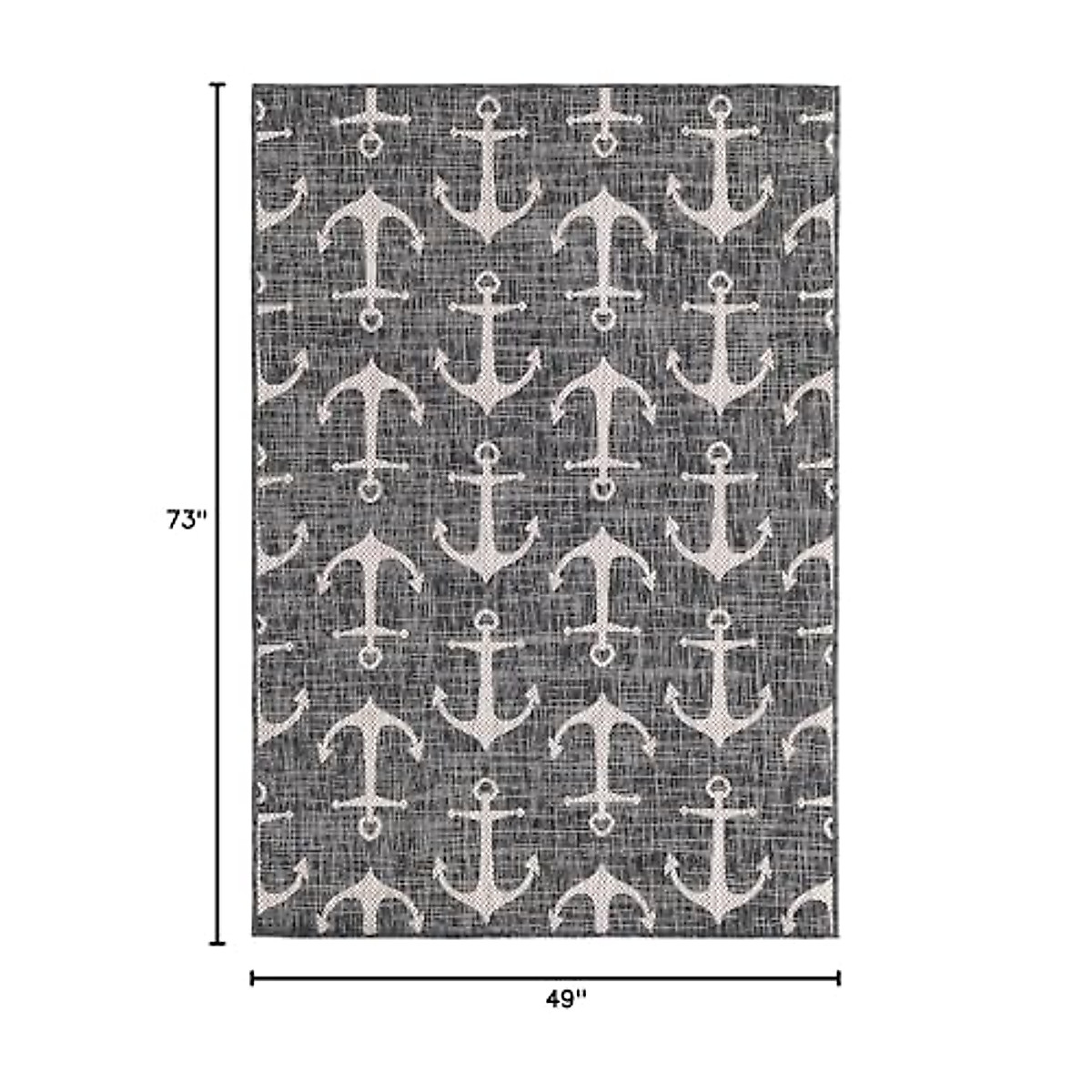 Unique Loom Outdoor Coastal Collection Area Rug - Ahoy (4' 1" x 6' 1" Rectangle, Charcoal/ Ivory)