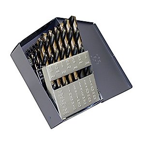 Cle-line C18122 Style 1879 High Speed Steel 135° Heavy-Duty Jobber Length Drill Set, Black and Gold Finish, 1/16" - 1/2" Size, 29 Pieces