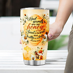 JENOIS Bee Gifts, Tumbler 20 Oz With Lid And Straw, Always Be Queen Bee