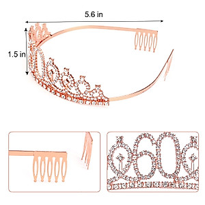Tihebax 60th Birthday Sash and Tiaras for Women, 60th Birthday Decorations Women Fabulous Sash and Crown for Women 60 & Fabulous Birthday Gifts for Happy 60th Birthday Party Favor Supplies (Rose Gold)
