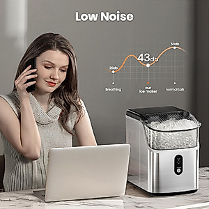 Electactic Nugget Ice Maker Countertop, Pebble Ice Maker with Chewable Ice, 34lbs/Day, One-Click Operation, Self-Cleaning Countertop Ice Machine, Pellet Ice Maker for Home/Kitchen/Office(Silver)