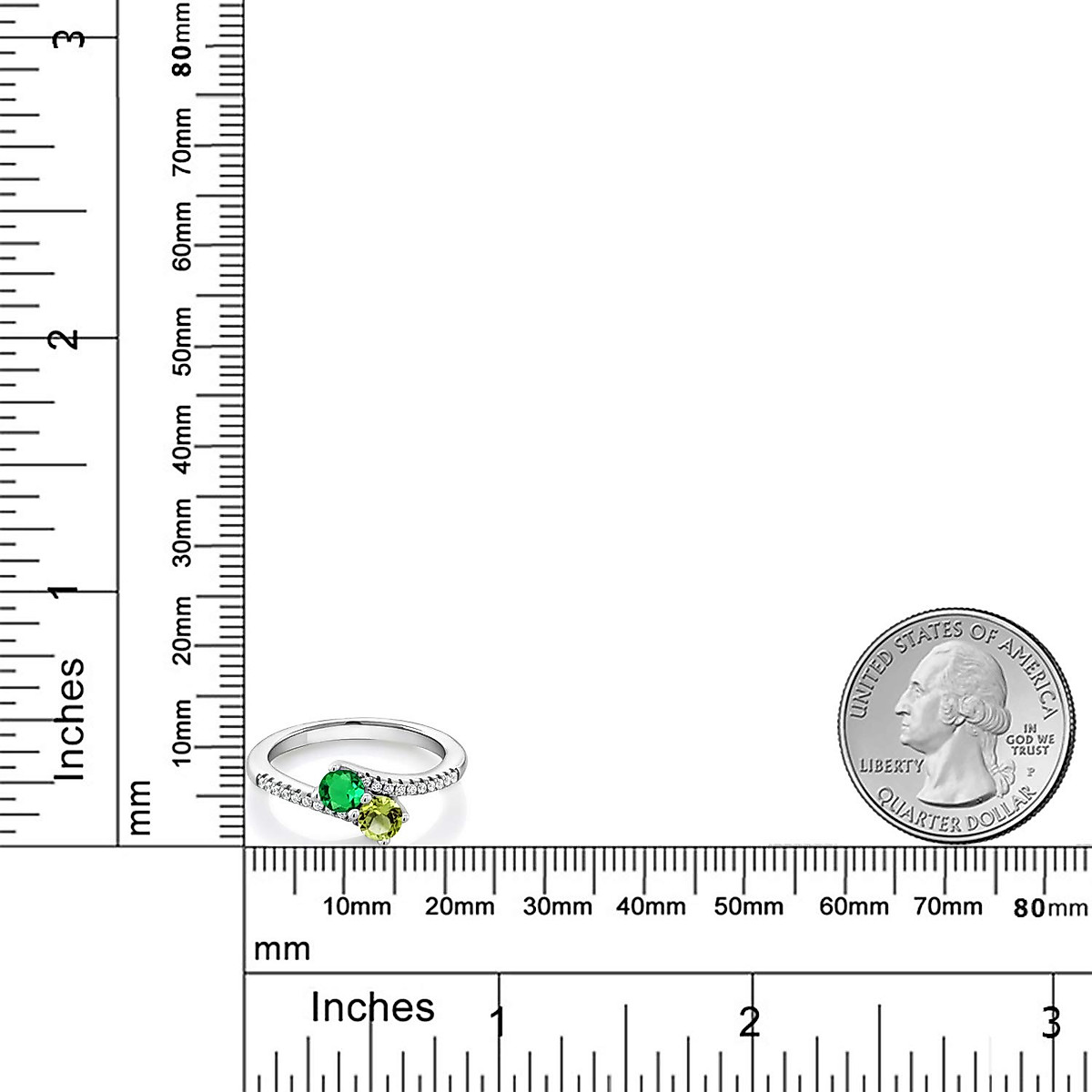 Gem Stone King 925 Sterling Silver Green Nano Emerald and Green Peridot Bypass Ring For Women (0.84 Cttw, Gemstone May Birthstone, Round 4MM, Available In Size 5, 6, 7, 8, 9)