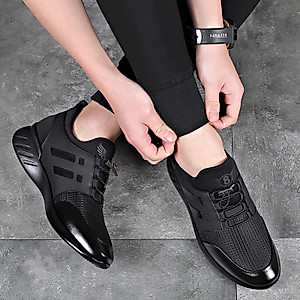 Recyphi Unisex Leather Dress Sneaker Knitted Slip-On Fashion Sneakers Casual Walking Running Golf Athletic Trainers for Men & Women Black