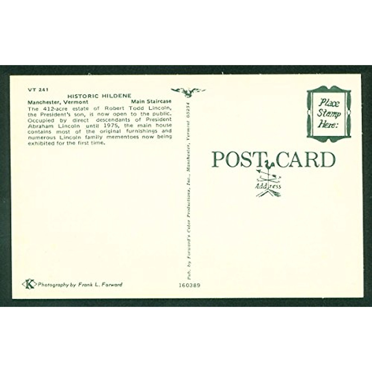 Hildene Historic Home Robert Todd Lincoln Main Staircase Vintage Postcard