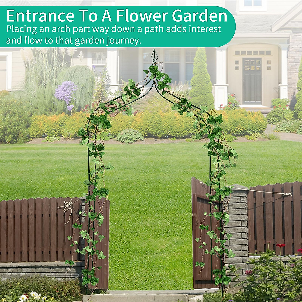 SCENDOR Garden Arch Trellis 8.4 Ft High x 4.6 Ft Wide, Dark Green Iron Arbor, Courtyard Arbor Trellis for Various Climbing Plants Rose, Outdoor Archway Wedding Ceremony Party