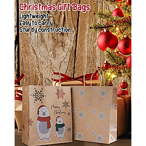 24-Pack Christmas Gift Bags, 6 Designs Christmas Kraft Paper Bags, 8.26x5.9x3.14 Inches with Handles Xmas Gift Bags, Suitable for Holiday Kraft Paper Gift Bags, Christmas Gift Bags, Party Gift Bags