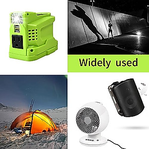 Portable Power Inverter for Ryobi 18V Battery 200LM LED Flashlight 150W Inverters Generator Power Source for 18V 2 USB AC Output, DC 18V to AC 110~120V（Tool ONLY） Green