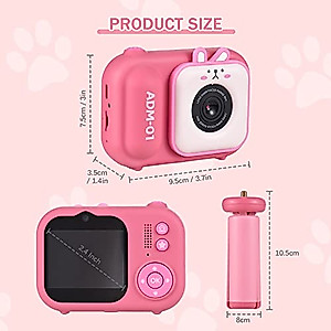 Andoer 1080P Kids Digital Camera Mini Video Camera for Kids 48MP 2.4 Inch IPS Screen Dual Lens Built-in Battery with 32GB Memory Card & Card Reader & Desktop Tripod Birthday Pink
