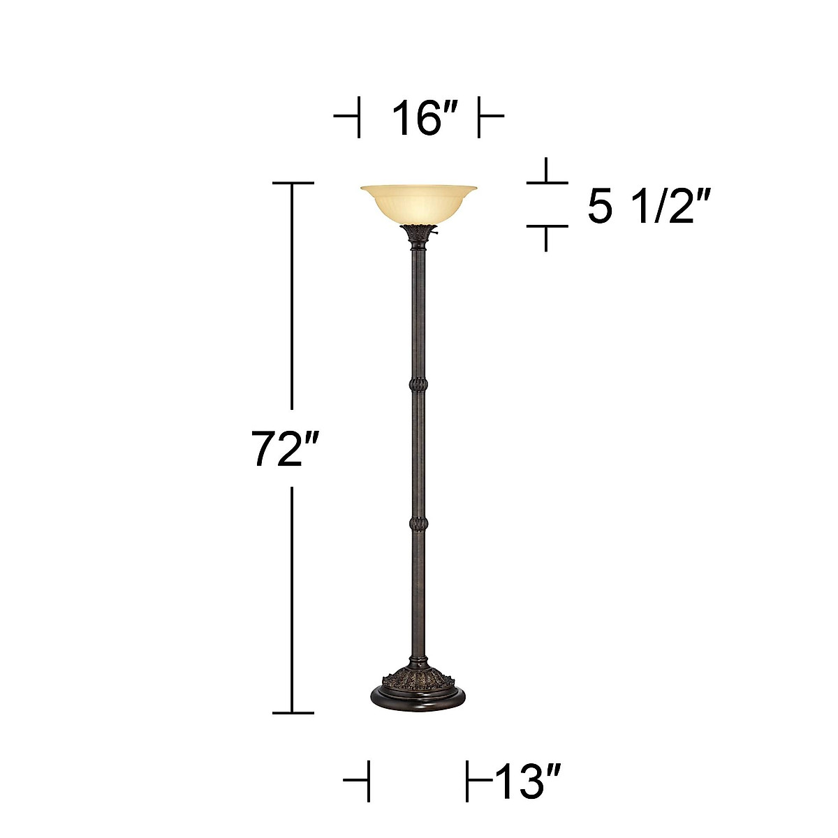 Barnes and Ivy Bellham Rustic Farmhouse Torchiere Floor Lamp Standing 72" Tall Bronze Pole Pale Amber Fluted Glass Shade for Living Room Reading Bedroom Office House Home Decor