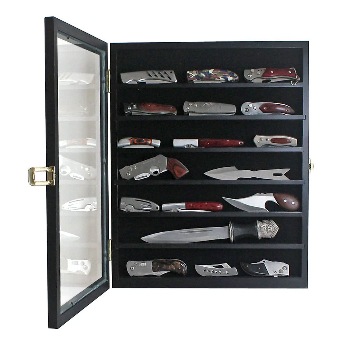 DisplayGifts Knife Display Case Pocket Knife Display Case for Wall Stand Military Folding Knife Shadow Box Knife Enthusiast Collectibles with 98% UV Protection Lockable Black Finish