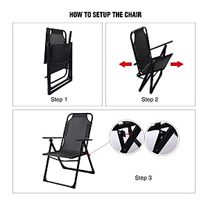 REDCAMP Set of 2 Folding Patio Lounge Chairs, High Back Reclining Lawn Chairs with 9 Levels Adjustable Backrest for Outdoor Camping Backyard Pool Porch, Black