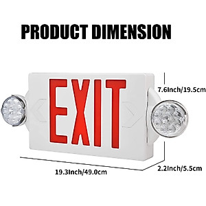 Red LED Exit Sign Emergency Lights with 2 Adjustable Head Lights, Red Letter Emergency Exit Lighting With Battery backup For Restaurant, Commercial, Family Emergency, UL-Listed, 120-277V, 6PCS
