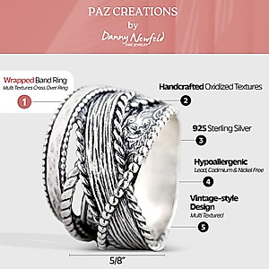 Paz Creations 925 Sterling Silver Wrapped Band Ring, Spiral Statement Rings For Women, Street Style Jewelry, Gift Ready For Her, Size 9