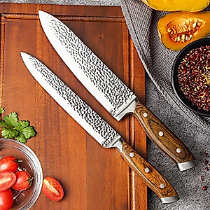 Knife Set, Karcu 15-Piece Hammer Kitchen Knife Block Sets with Sharpener German Steel, Rotating Acacia Block