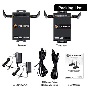 J-Tech Digital Wireless HDMI Extender 1080p up to 660 ft Extension, Transmitter & Receiver Kit Selectable Frequencies to Limit Interference, IR Remote Control (up to 4 Sets)